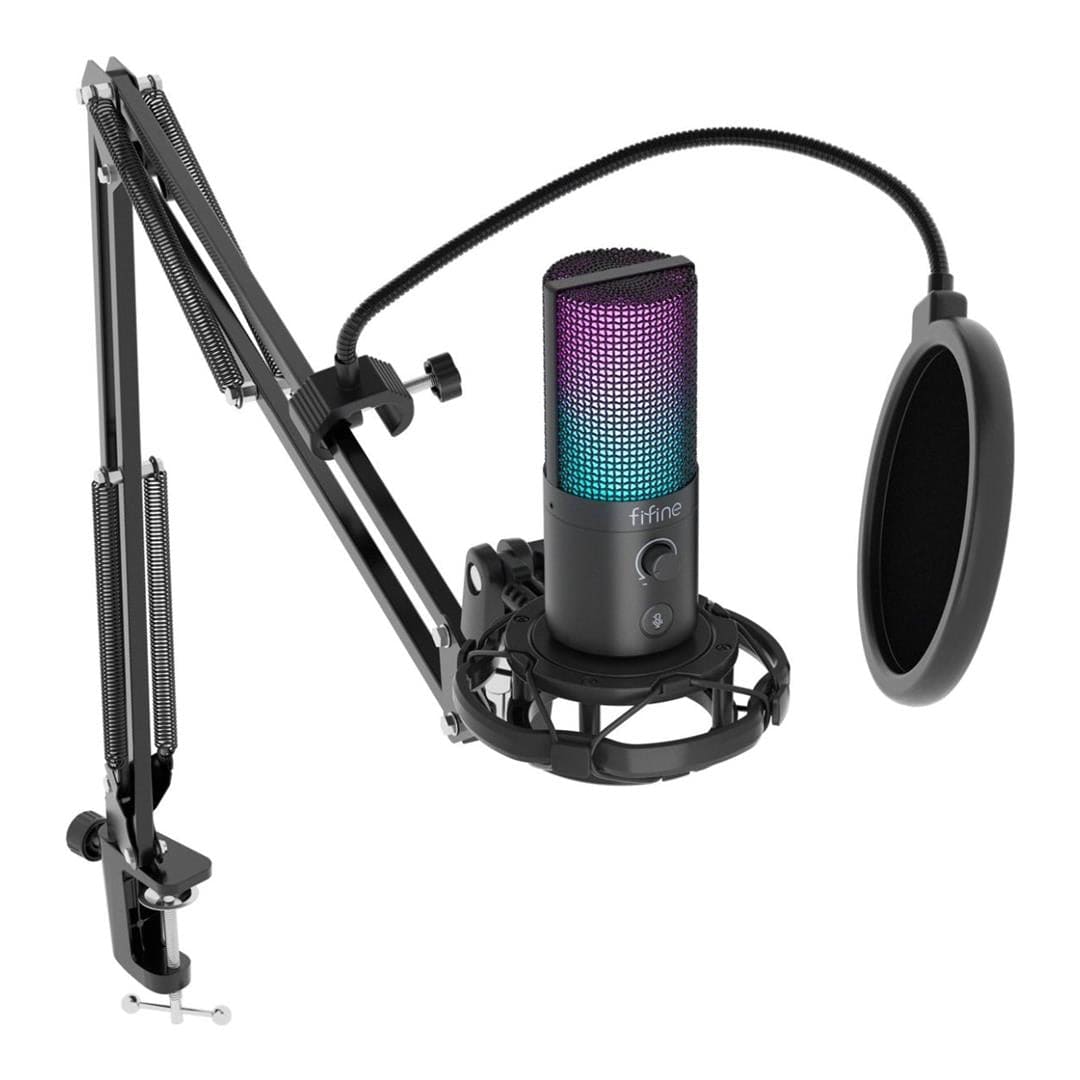 Fifine T669 Pro3 RGB Microphone with Pop Filter and Boom Arm Stand FF- – FirstShop