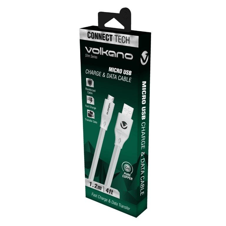 Volkano Slim Series 1.2m Micro USB Charge and Data Cable White VK-2008 – FirstShop