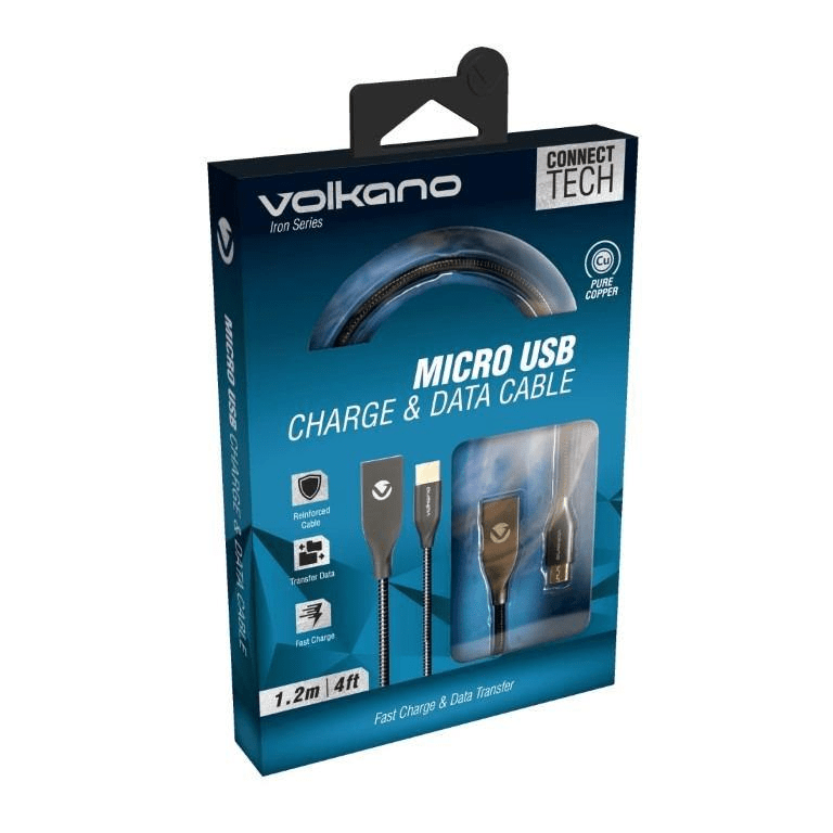 Volkano Iron Series 1.2m Micro USB Charge and Data Cable Black VK-2009 – FirstShop