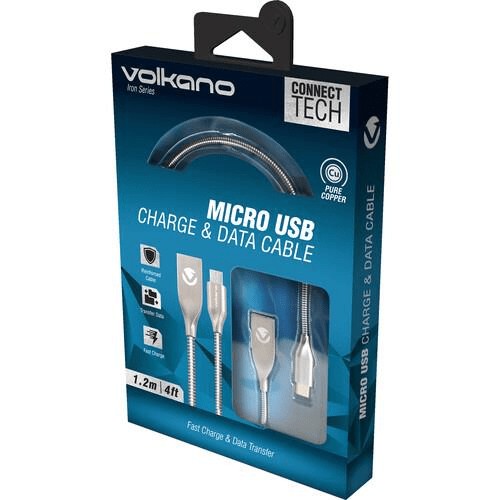 Volkano Iron Series Micro-USB Charge and Data Cable 1.2m Silver VK-200