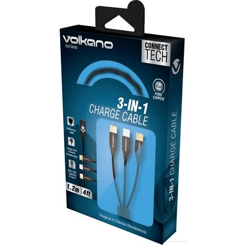 Volkano Iron Series 3-in-1 Charging Cable 1m Black VK-20096-BK