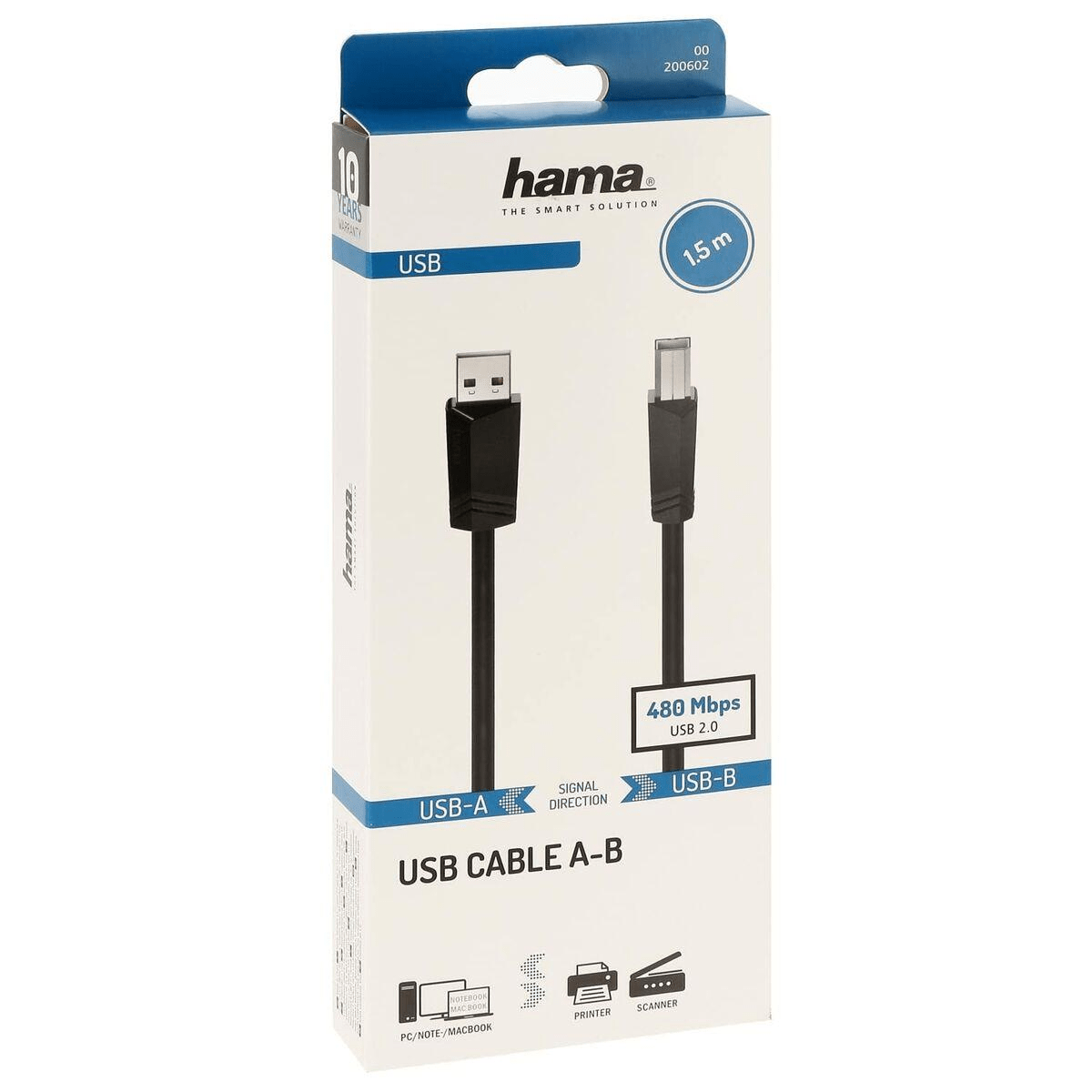 Hama 1.5 m USB 2.0 USB-A USB-B Cable Black 200602