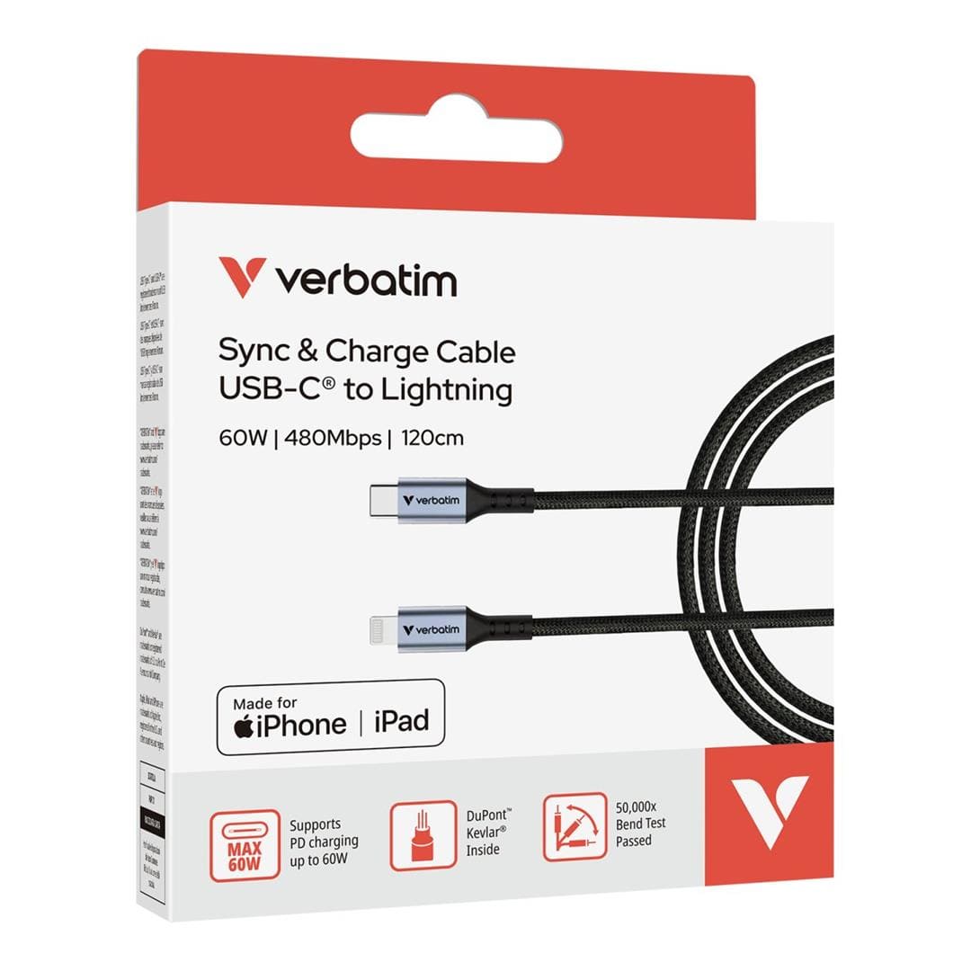 Verbatim 1.2m USB-C to Lightning 60W Cable Black 31844 – FirstShop