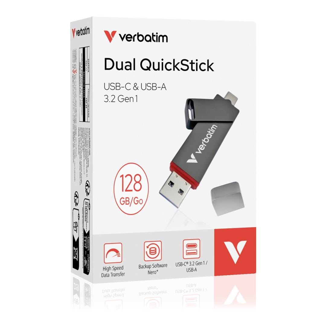 Verbatim Dual QuickStick 128GB USB Flash Drive Grey 32040 – FirstShop