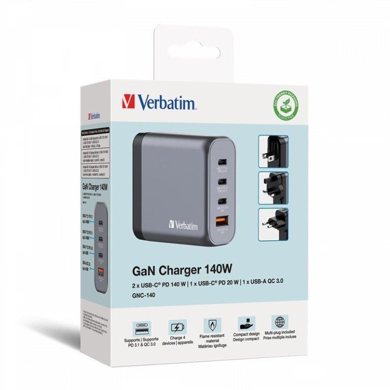 Verbatim 140W 4-in-1 GaN Wall Charger 32203 – FirstShop