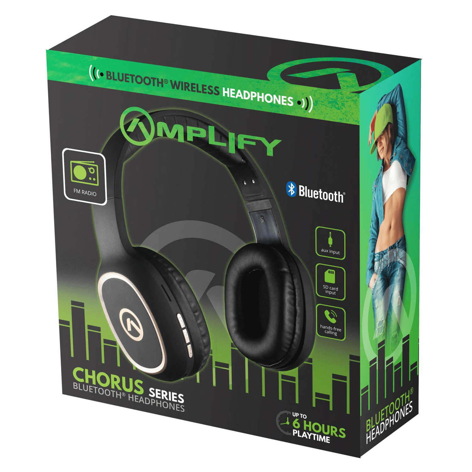 Amplify Chorus Series Wireless Bluetooth Headphones Black AMP-2008-BK ...