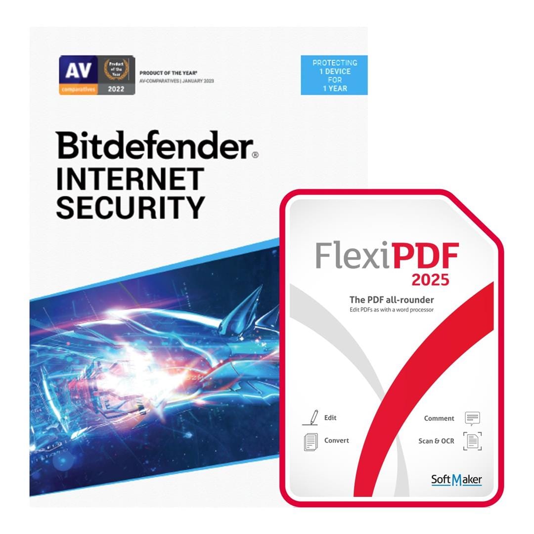 Bitdefender Internet Security Plus 1-Year 1-Device with FlexiPDF Bundl ...