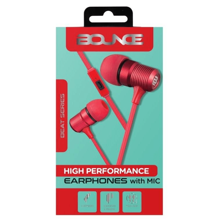 Bounce Beat Series In-Ear Earphones with Microphone Red BO-1006-RD ...