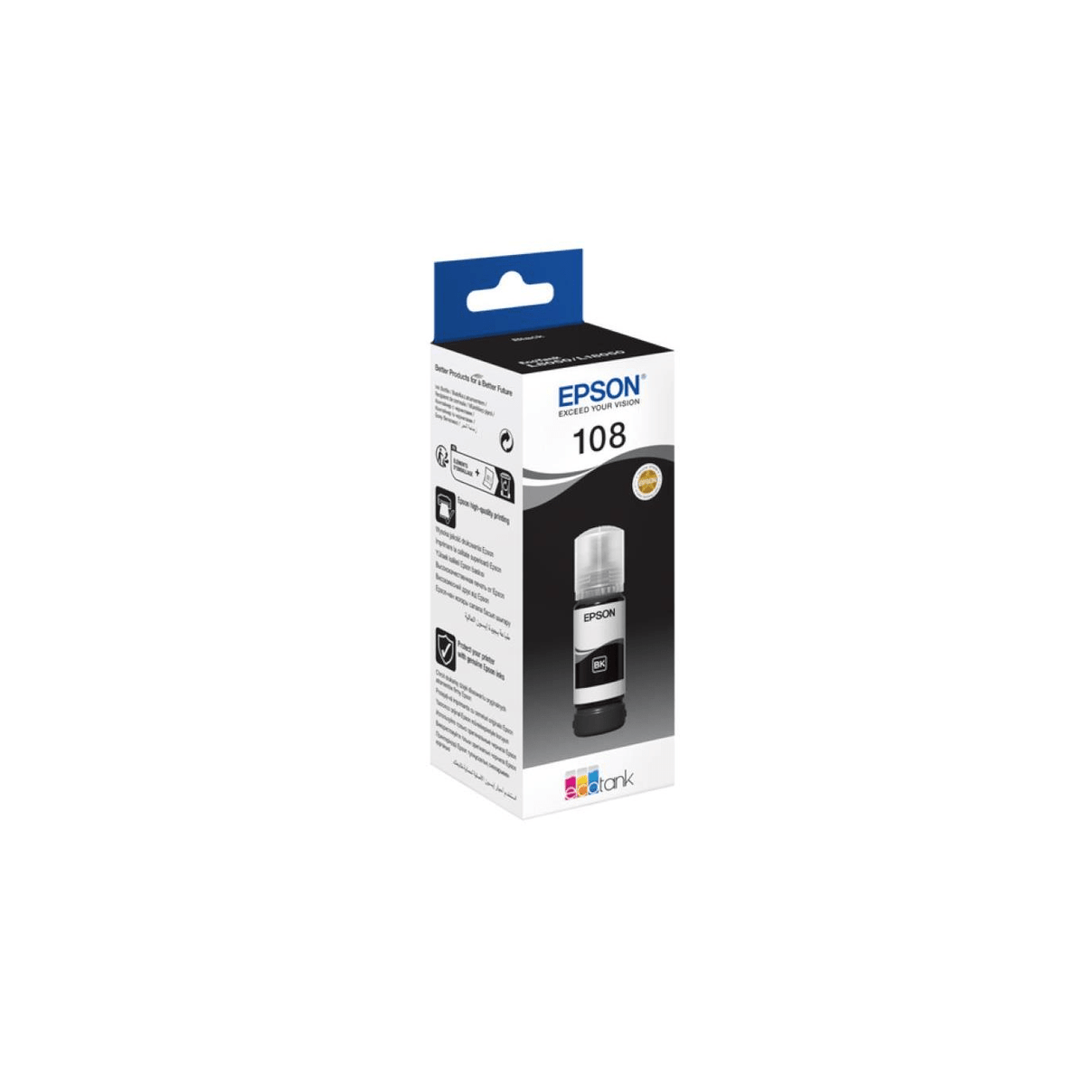 Epson 108 Ink Bottle Black EcoTank Original 70ml Single-pack C13T09C14 ...