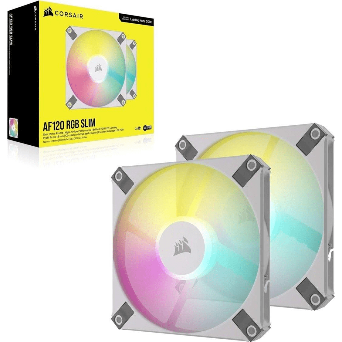 Corsair iCUE AF120 RGB Slim 120mm PC Case Fan 2-pack White CO-9050165-