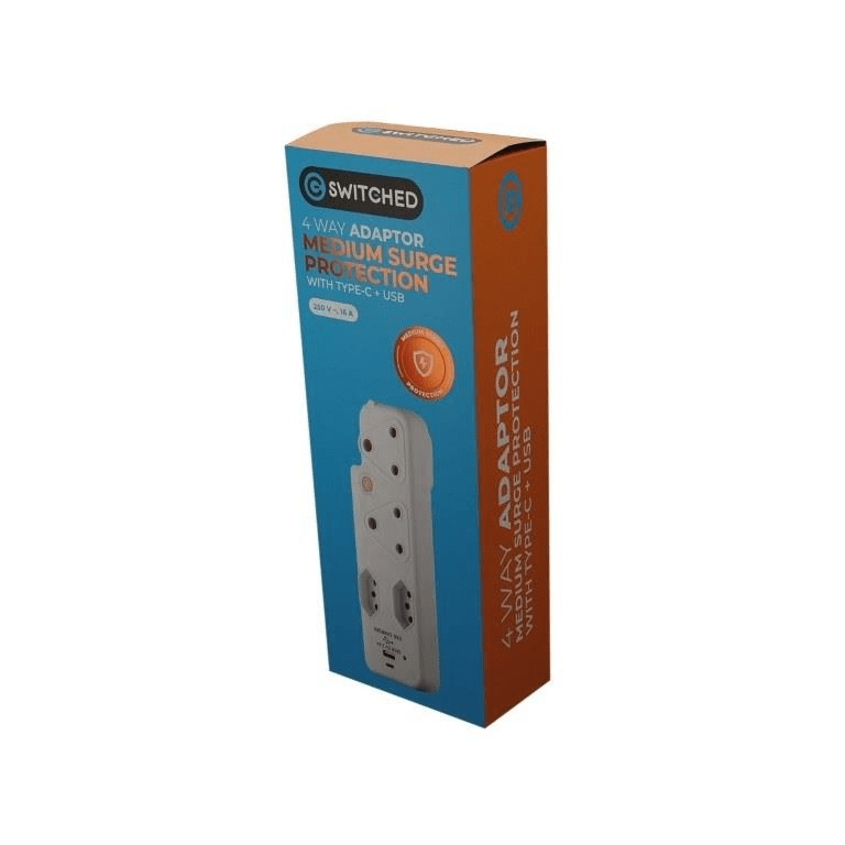Switched 4-way Medium Surge Protection Adapter with 1x Type-C and 1x U ...