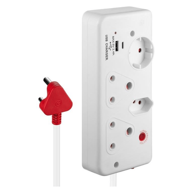 Switched 4-way Medium Surge Protection Multiplug with 0.5m Cord and 1x ...