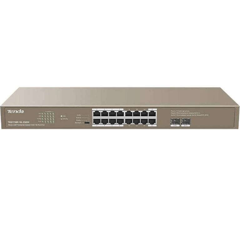 Tenda PoE 18-Port Unmanaged 1U Network Switch Brown TEG1118P-16-250W ...