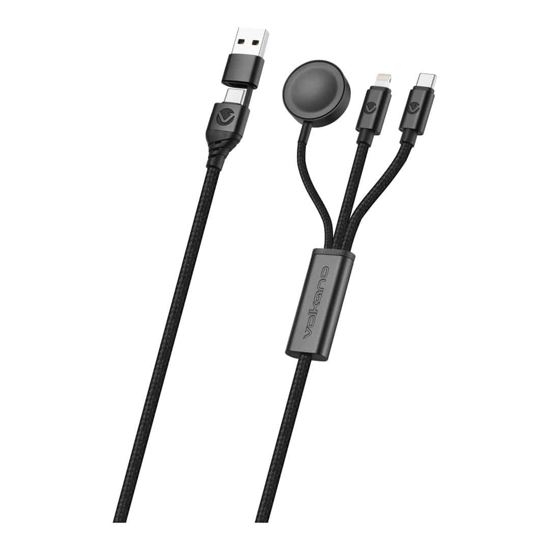 Volkano Weave Series 1m Braided 100W 5-in-1 Charge and Data Cable Blac ...