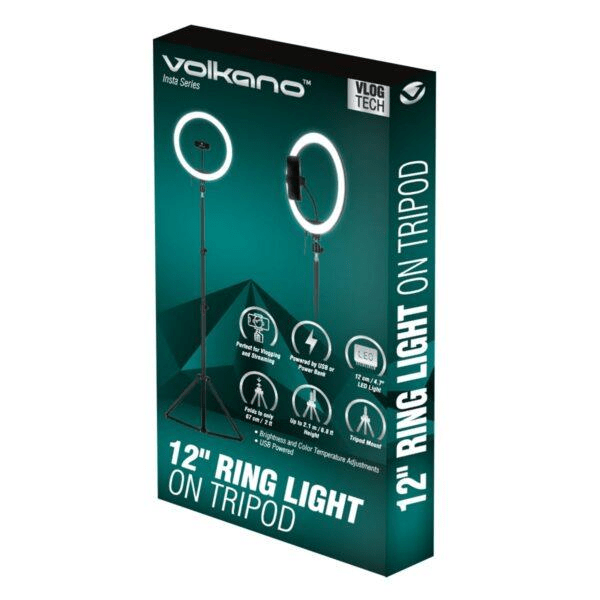 Volkano Insta Series 12-inch Ring Light on Tripod Black VK-6510-BK ...