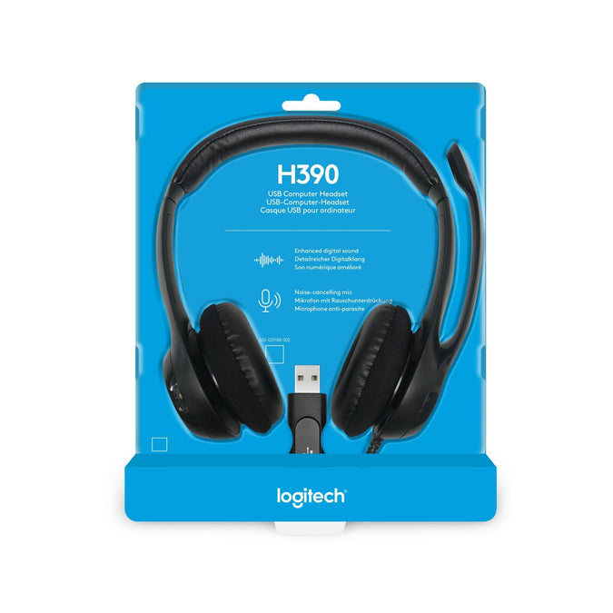 Logitech H390 USB Headset with Noise-Cancelling Mic - Black 981-000406 ...