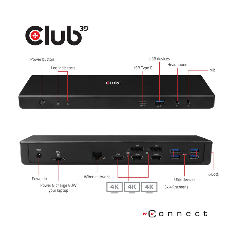 Club 3D Port Replicator Docking Station Black CSV-1562