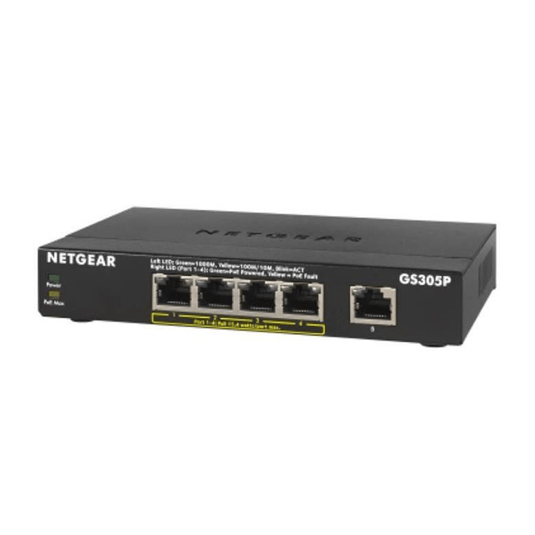 Netgear GS305Pv2 Unmanaged Switch Gigabit Ethernet PoE Black GS305P-20 ...