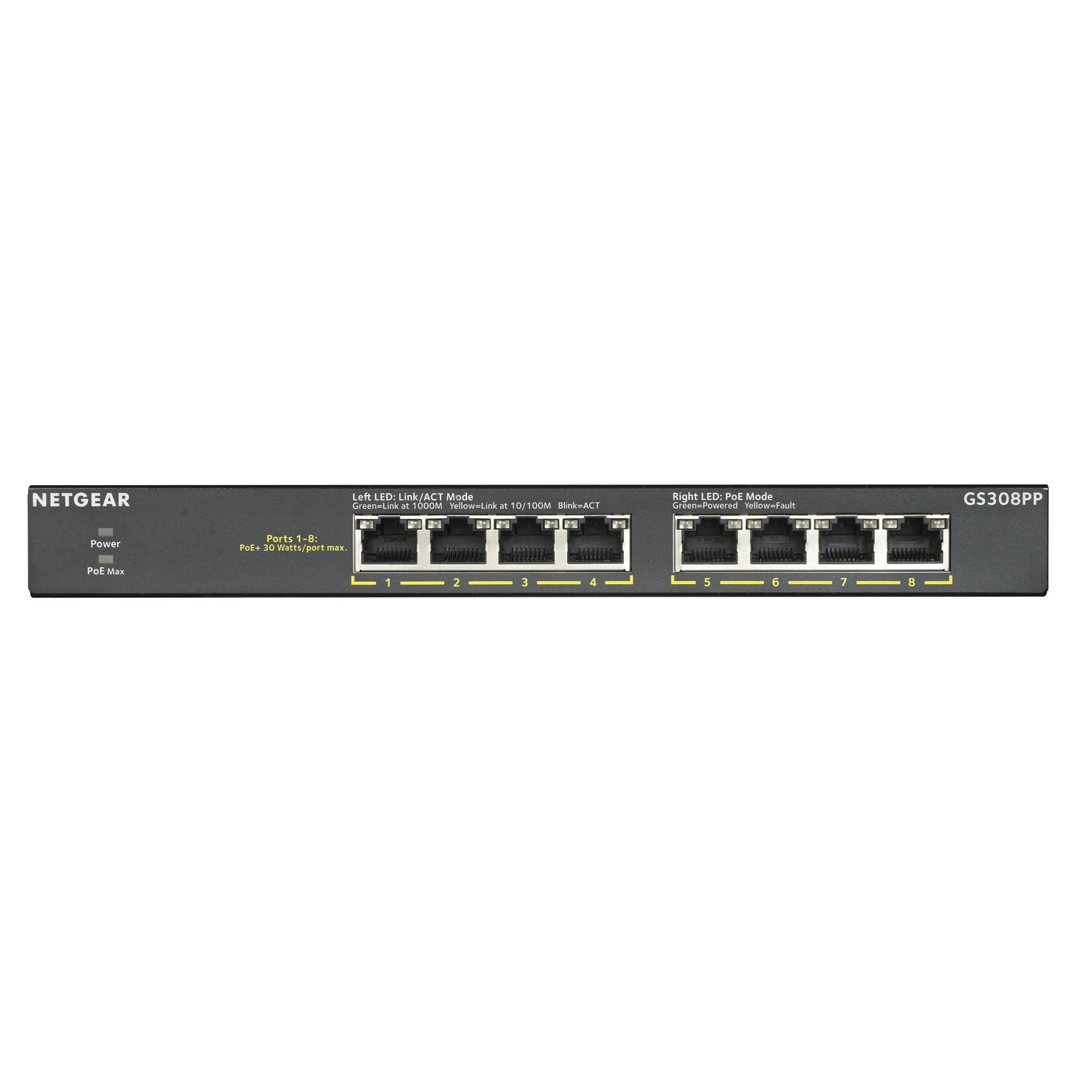 Netgear GS308PP Unmanaged Switch Gigabit Ethernet PoE Black GS308PP-10