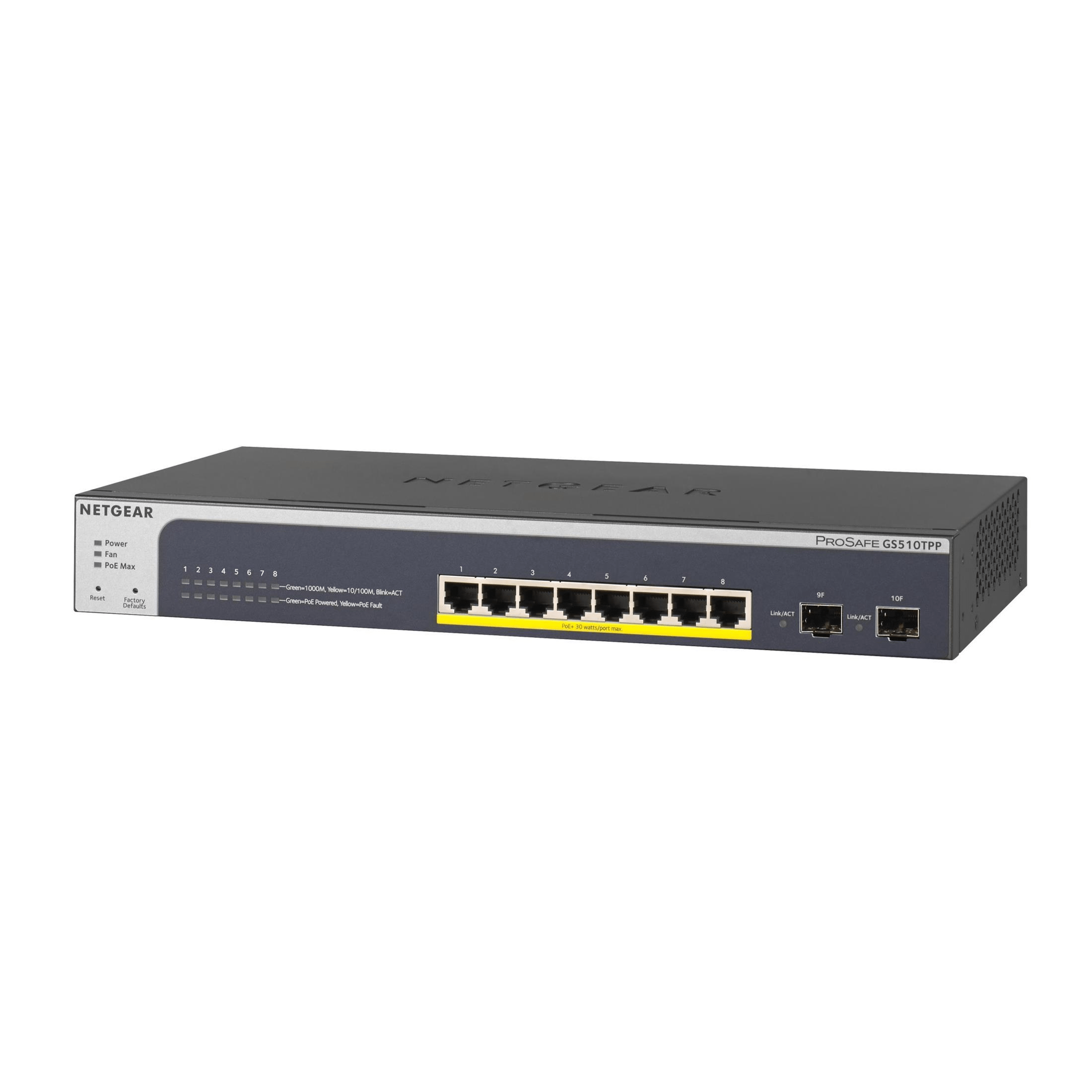 Netgear GS510TPP Managed Switch L2/L3/L4 Gigabit Ethernet PoE Black GS